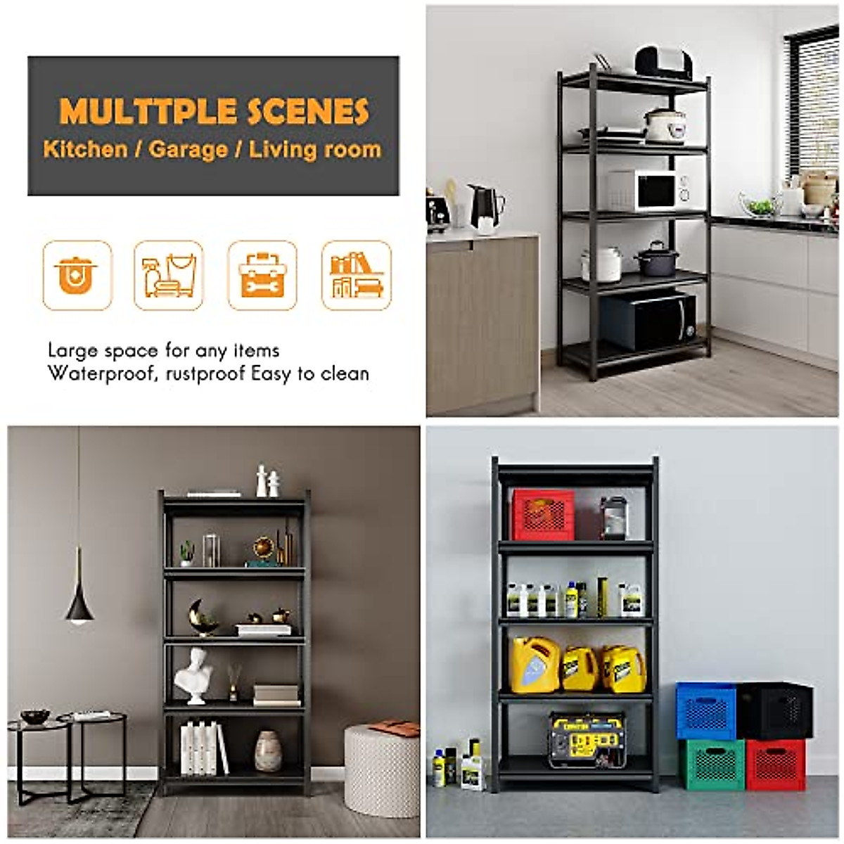 Leariso 5-Tier Garage Shelving Heavy Duty, Adjustable Garage Storage Shelves, 63" H Metal Shelves for Storage, Utility Shelf Rack for Warehouse Basemen Pantry Kitchen, 31.5" W x 15.8" D x 63" H…