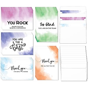Jetec 100 Set Employee Appreciation Cards with Envelopes Thank You Gifts for Staff Team Inspirational Greeting Cards Work Anniversary Birthday Appreciation Cards, Watercolor Design