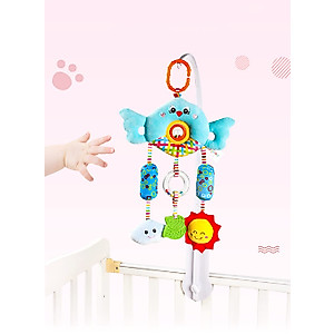D-KINGCHY Baby Car Seat Stroller Toys Hanging Animal Plush Toys Soft Teething Rattle Toys Newborn Crib Bed Around Stuffed Toy with Wind Bell, Teether, Rattle Sound, Ring for 0-3 Years Old (Bird)