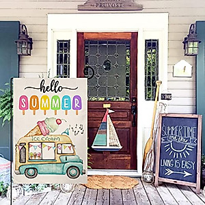 Summer Ice Cream Garden Flag 12x18 Vertical Double Sided Hello Summer Truck Beach Outside Decor Burlap Yard Flag BW148