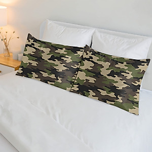 Classic Camo Print Camouflage Satin Pillowcase for Hair and Skin Queen Size Set of 2 Cooling Pillow Case Cover with Envelope Closure, 20"x30"