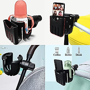 Cup Holder with Phone Holder, 2 in 1 Drink Holder by Volcaconiosis, Cup Holder for Boat Bike Stroller Cup Holder for Vista, Cru, Minu and Yoyo, Stroller Accessories Wheelchair Accessories…