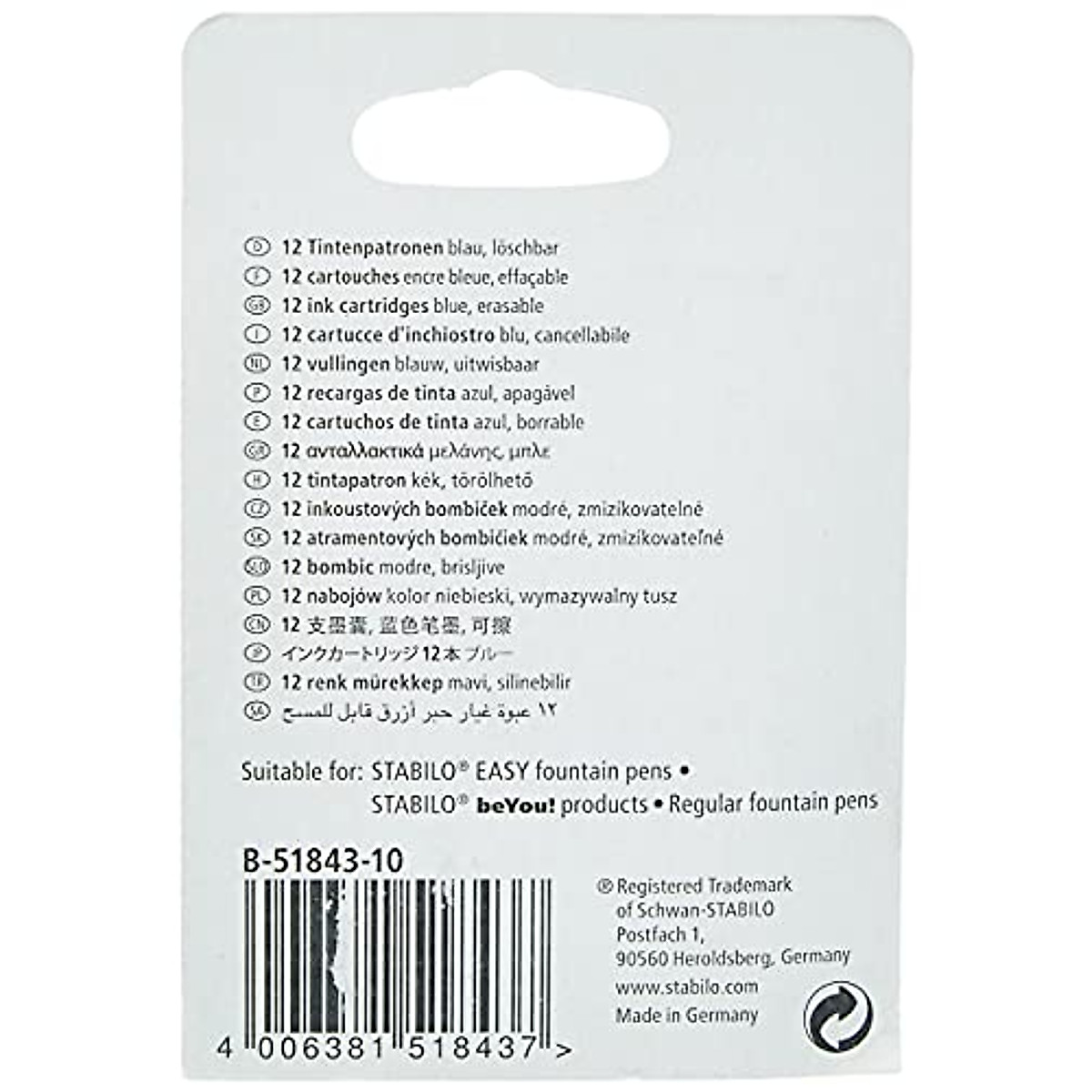Ink cartridges - STABILO Refill - Blister of 12 - Blue