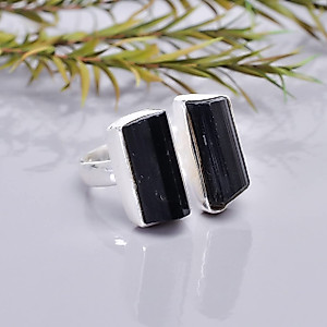 Raw Black Tourmaline Gemstone Twisted October Birthday Stone Rings, 925 Sterling Silver Ring RSR3088 (9)