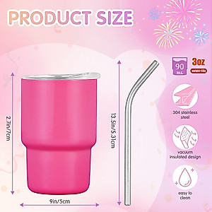Ktinnead 1pc Mini Tumbler Shot Glass, 3 oz Deep Pink Sublimation Mini Stainless Steel Tumblers for Wedding Party Birthday, Double Wall Mini Insulated Cup for Espresso Whiskey Cocktail