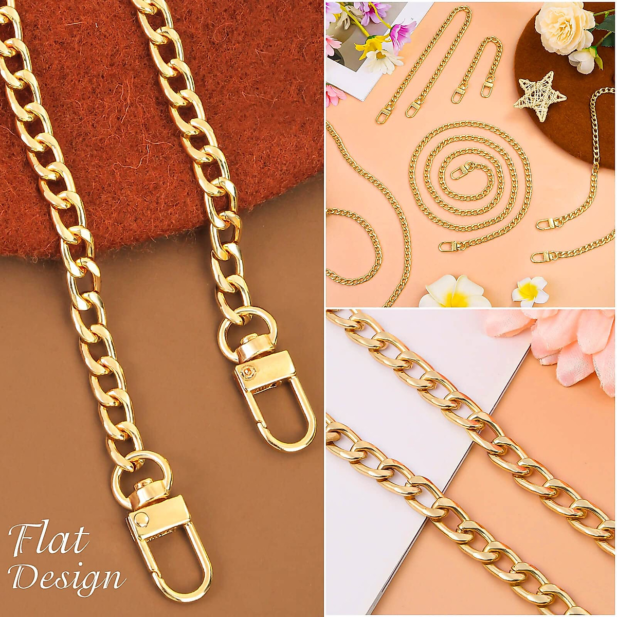 shynek Gold Purse Chain, 5PCS Crossbody Chain Strap, Gold Belt Chain, Chain Replacement Accessories, Purse Extender Strap for Crossbody Bags, Purses, Handbags (5 Sizes)