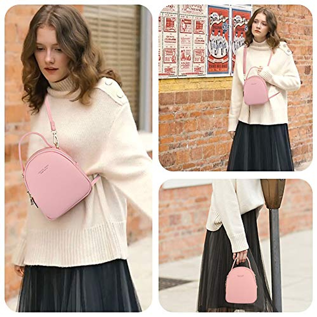 Backpack Purse for Women, Aeeque Leather Ladies Shoulder Bag Crossbody Phone Bags Handbags Girls Black Mini Backpacks Clutch Wallet for Samsung Galaxy J3 J7 S9 S8 Plus Note 9 8 iPhone XR 8 7 6S Huawei