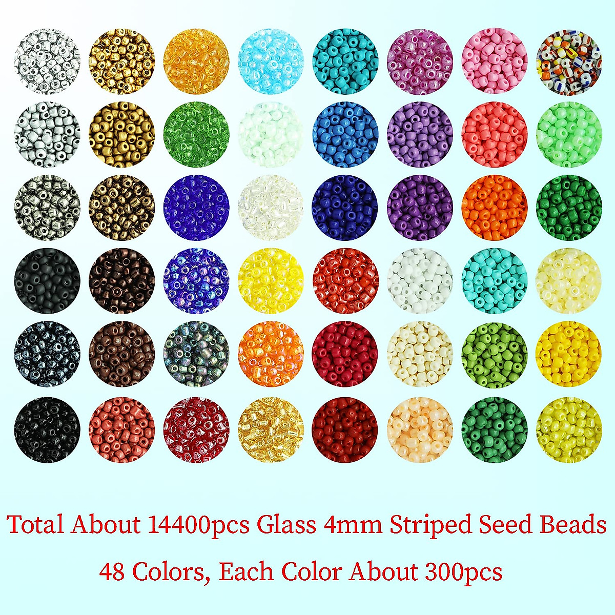 Tibaoffy Size 6/0 Crafts Glass Seed Beads 4mm Tiny Pony Beads Assorted Kit with Organizer Box for Jewelry Making (48 Assorted Multicolor Set, Total About 7200pcs)