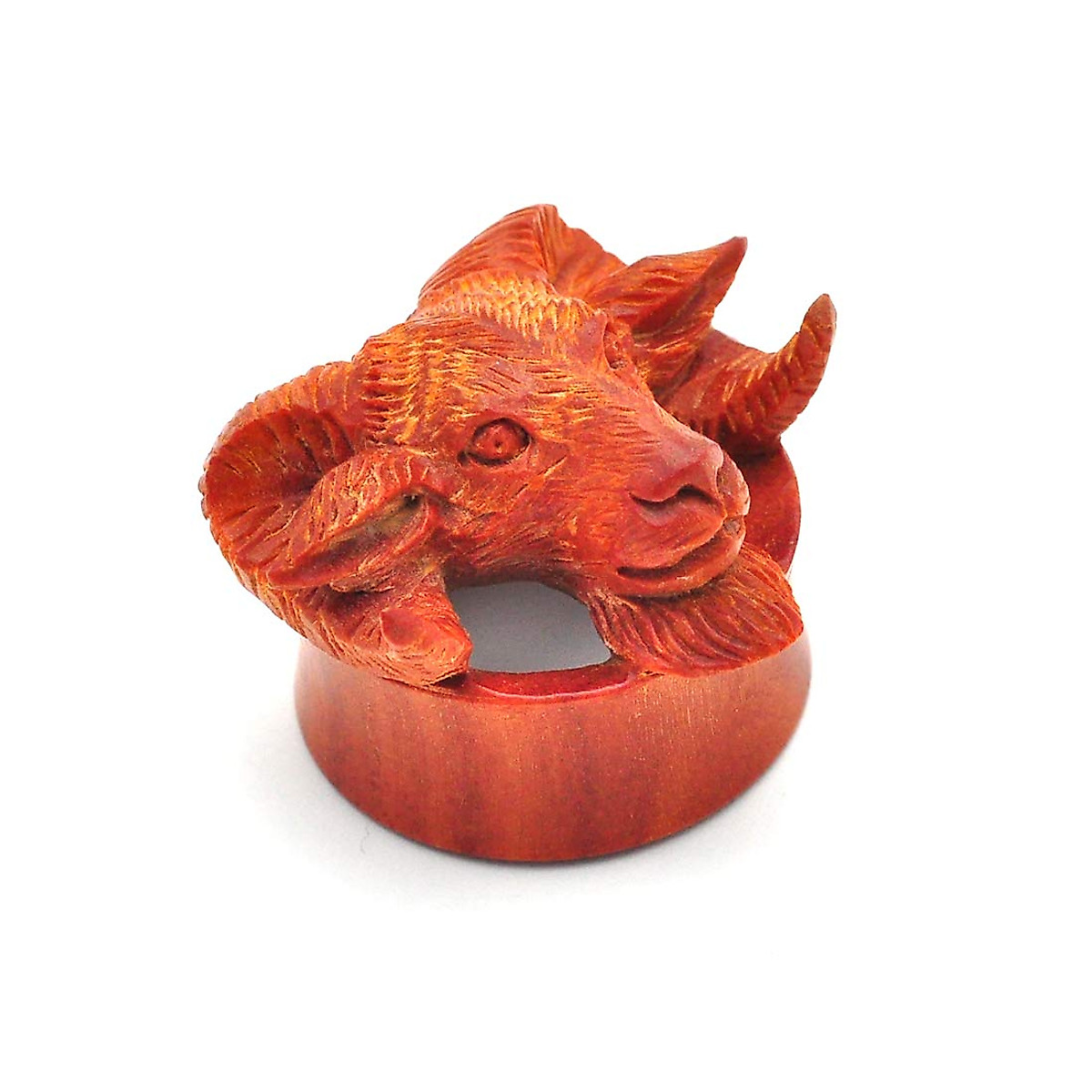 Mystic Metals Body Jewelry Pair of Hand Carved Saba Wood Goat Head Plugs(PW-340) (5/8" (16mm))