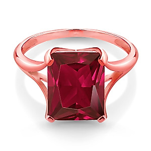 Gem Stone King 14K Rose Gold 10X8mm Emerald Cut Gemstone Birthstone Engagement Ring | Wedding Engagement Anniversary Promise Ring | Rose Gold Ring For Women