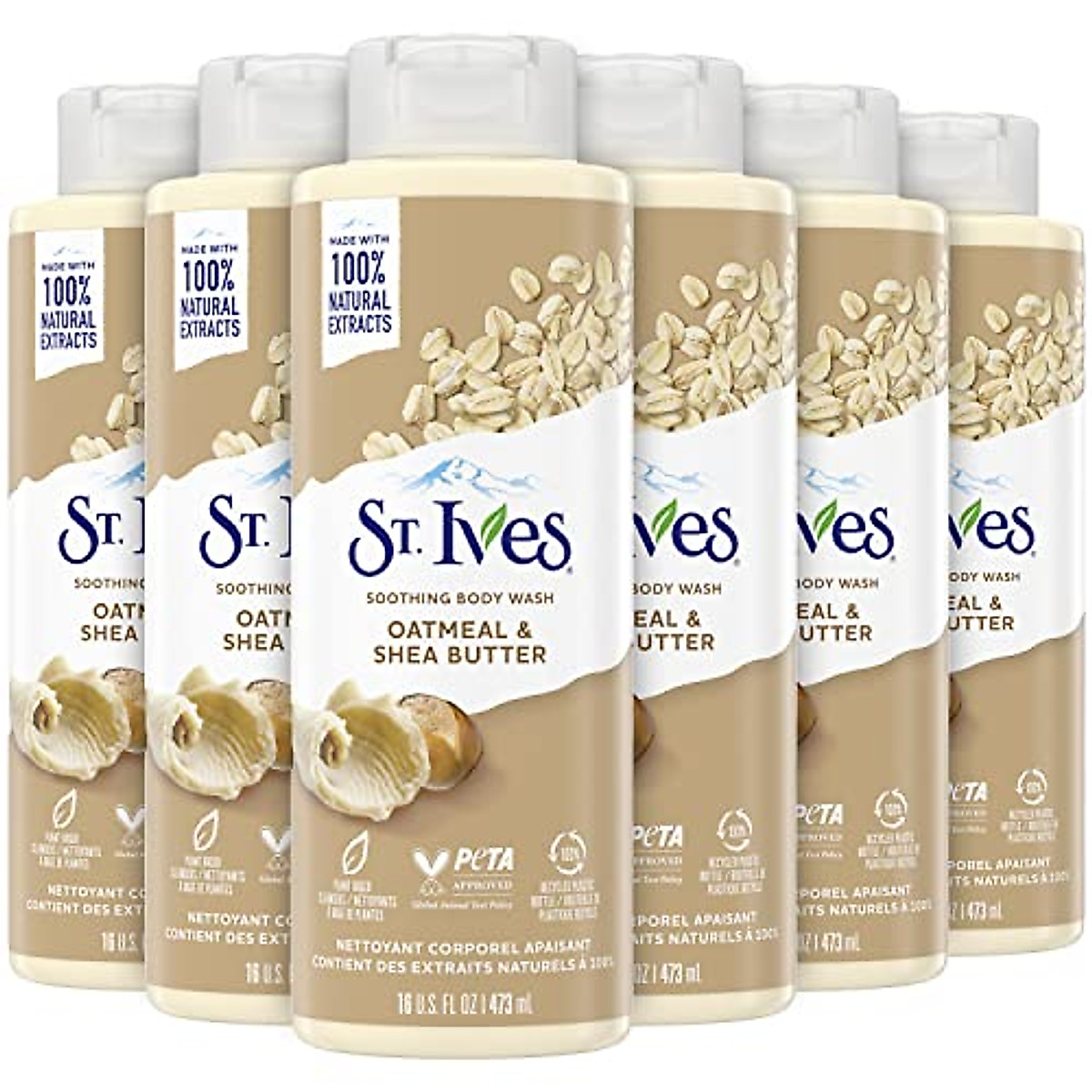 St. Ives Body Wash - Soothing Moisturizing Cleanser with Oatmeal & Shea Butter, Made with Plant-Based Cleansers and 100% Natural Extracts, 16 Oz Ea (Pack of 6)