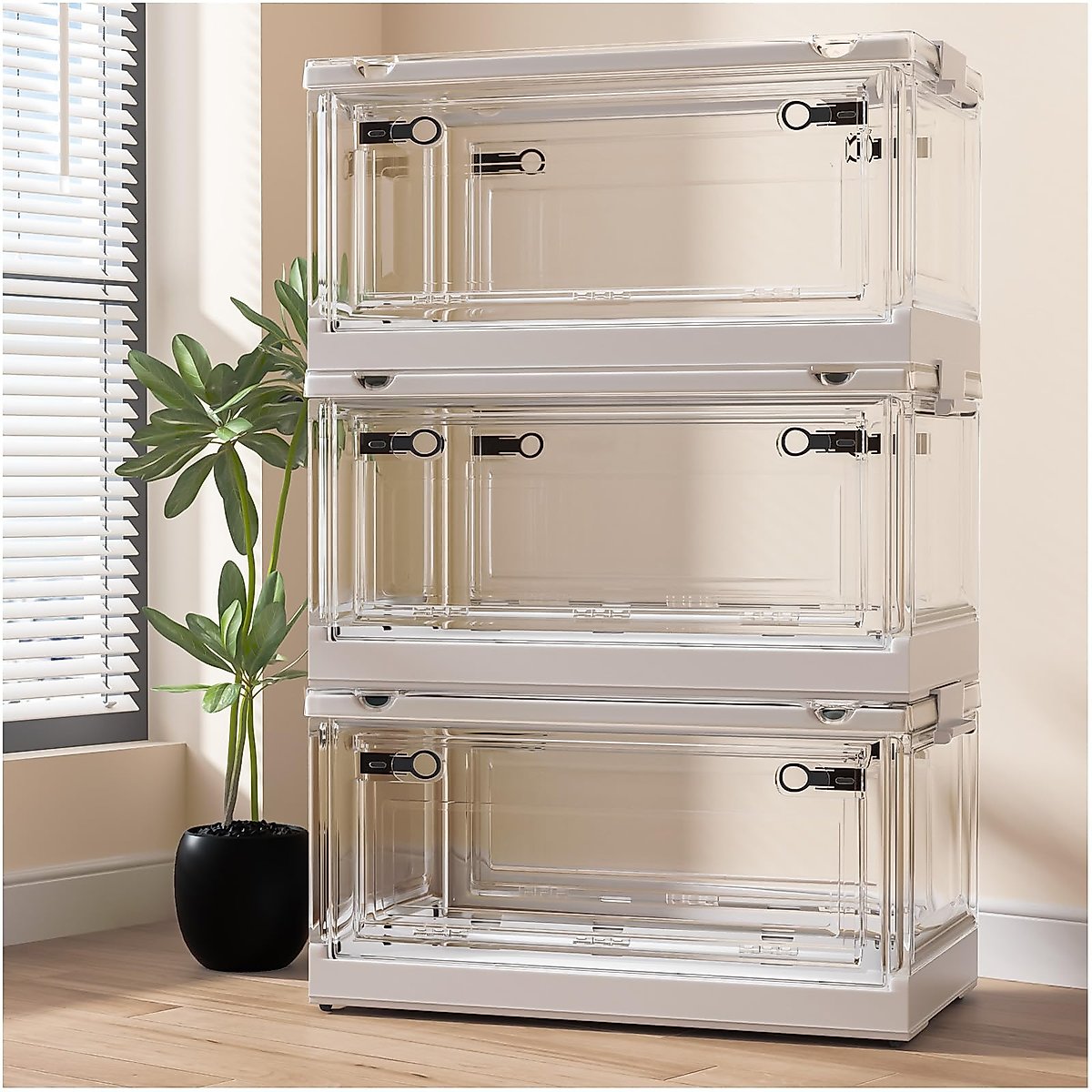 CTSNSLH 4 Tier Storage Bins with Lids, 192Quart Clear Stackable Storage Bins with Wheeled and Doors, Storage Boxes, Storage Containers, Closet Organizers and Storage