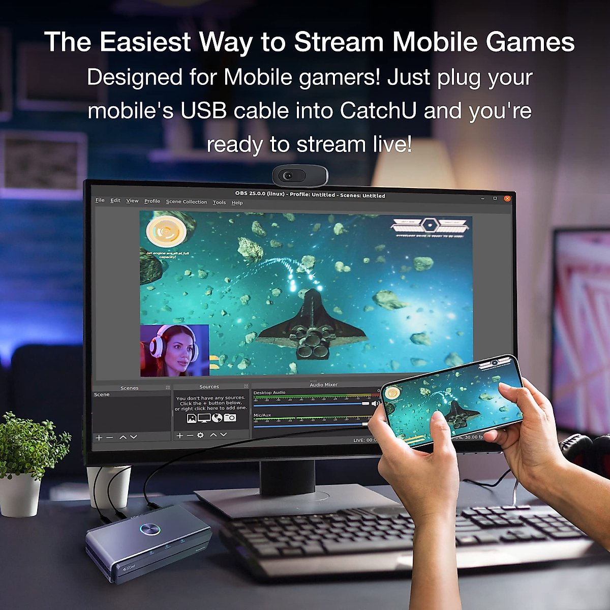 EZCast CatchU Capture Card, Plug and Record Your Mobile Gameplay, Capture and Record Gameplay to USB, 4K60 Pass-Through, 1080p60 UVC Stream, Support Smartphone, Xbox, PS5, Nintendo Switch