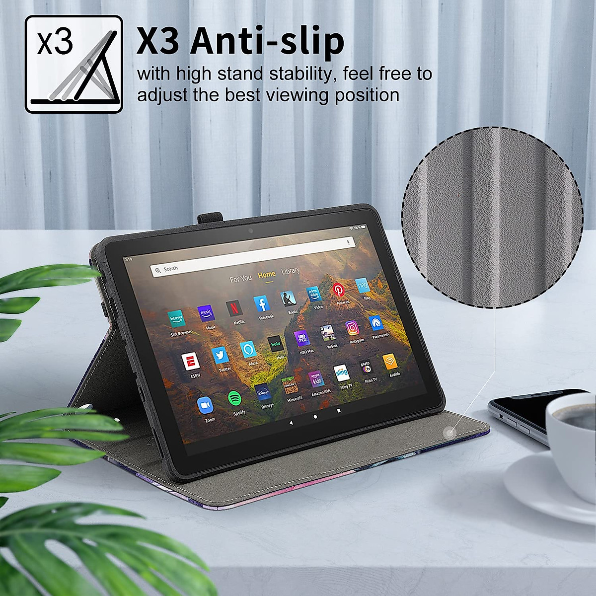 VORI Case for All-New Amazon Fire HD 10 Tablet (11th Generation 2021 Release) and Fire HD 10 Plus, Folding Stand TPU Cover with Auto Wake/Sleep & Hand Strap for Fire 10.1 Inch 2021, Flower Rose