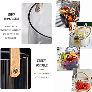 Funnyroom Clear Glass Fruit Serving Bowl, Nuts Dry Fruit Snack Tray with Wood Divider and Lid, Berry Vegetables Basket with Handle for Kitchen Fridge Storage Containers (Glass Basket-Large)