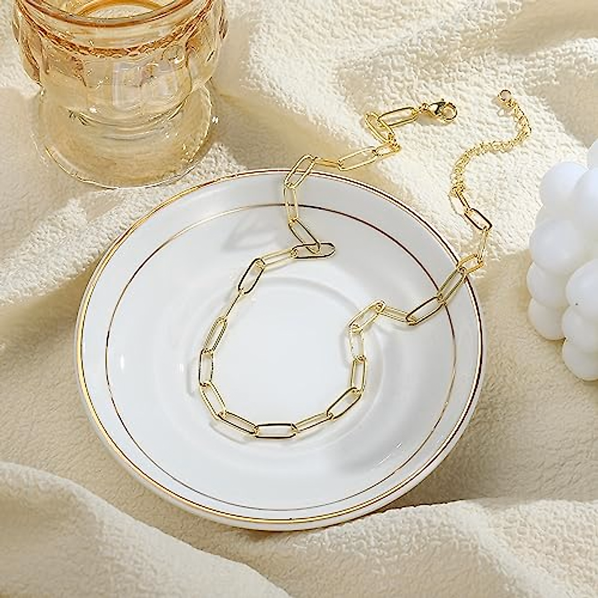 Yesteel Gold Paperclip Chain Necklaces for Women - 14K Gold Plated Paperclip Chain Necklace for Women Dainty Paper Clip Link Chain Necklaces Jewelry Gifts Necklaces for Women Trendy