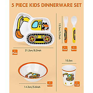 Lehoo Castle Kids Plates and Bowls Sets, Kids Dinnerware Set Includes Plate, Bowl, Cup and Tableware, Made of Durable Material, Perfect for Child, Toddler Utensils Self Feeding (5 Piece Construction)