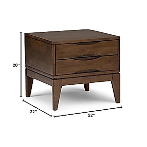 SIMPLIHOME Harper Solid Hardwood 22 inch wide Square Mid Century Modern End Side Table in Walnut Brown with Storage, 2 Drawers, for the Living Room and Bedroom