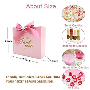 Pink Gift Bags 25Pack Extra Small Thank You Paper Gift Bags with Bow Ribbon, 4.5x1.7x3.9 Mini Party Favor Treat Boxes for Wedding, Baby Shower, bridal, Holiday Gifts Bulk