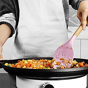 14 Pcs Silicone Cooking Utensils Kitchen Utensil Set - 446°F Heat Resistant,Turner Tongs,Spatula,Spoon,Brush,Whisk, Wooden Handles Pink Kitchen Gadgets Tools Set for Nonstick Cookware (BPA Free)