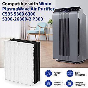 CFKREYA 5300 Replacement Filter 115115 Filter A, Compatible with Winix PlasmWave Air Purifier 5300, C535, 5300-2, 6300-2, P300, 2H13 True HEPA with 8 Carbon Pre-Filters