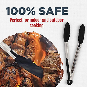 Silicone Kitchen Tongs for Cooking with Silicone Tips, Heat Resistant Tongs for Serving Food, 7-Inch, 9-Inch, 12-Inch Locking Silicone Tongs, Set of 3 Salad Tongs, Black Kitchen Utensils