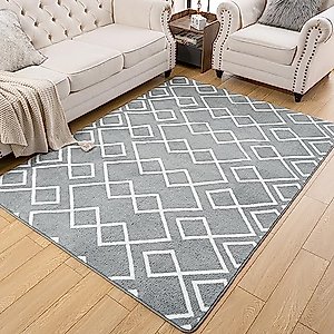 Toneed Geometric Rug for Living Room Bedroom, 5 x 7 Feet Gray Shag Moroccan Area Rug Soft Low Pile Rug Modern Indoor Carpet for Dorm Nursery Kids Room Home Decor