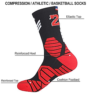 Disile Elite Basketball Socks, 3 Pack Cushioned Sports Socks Crew Socks for Men & Women