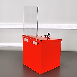 FixtureDisplays® Red Metal Donation Box Suggestion Tithes Offering Box with Sign Holder 8.5X8.1X18" 11573RED
