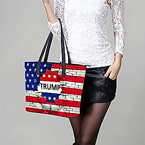 American USA Flag And Trump Stylish Leather Tote Bag Casual Ladies Shoulder Bags For Work School Travel Business Shopping
