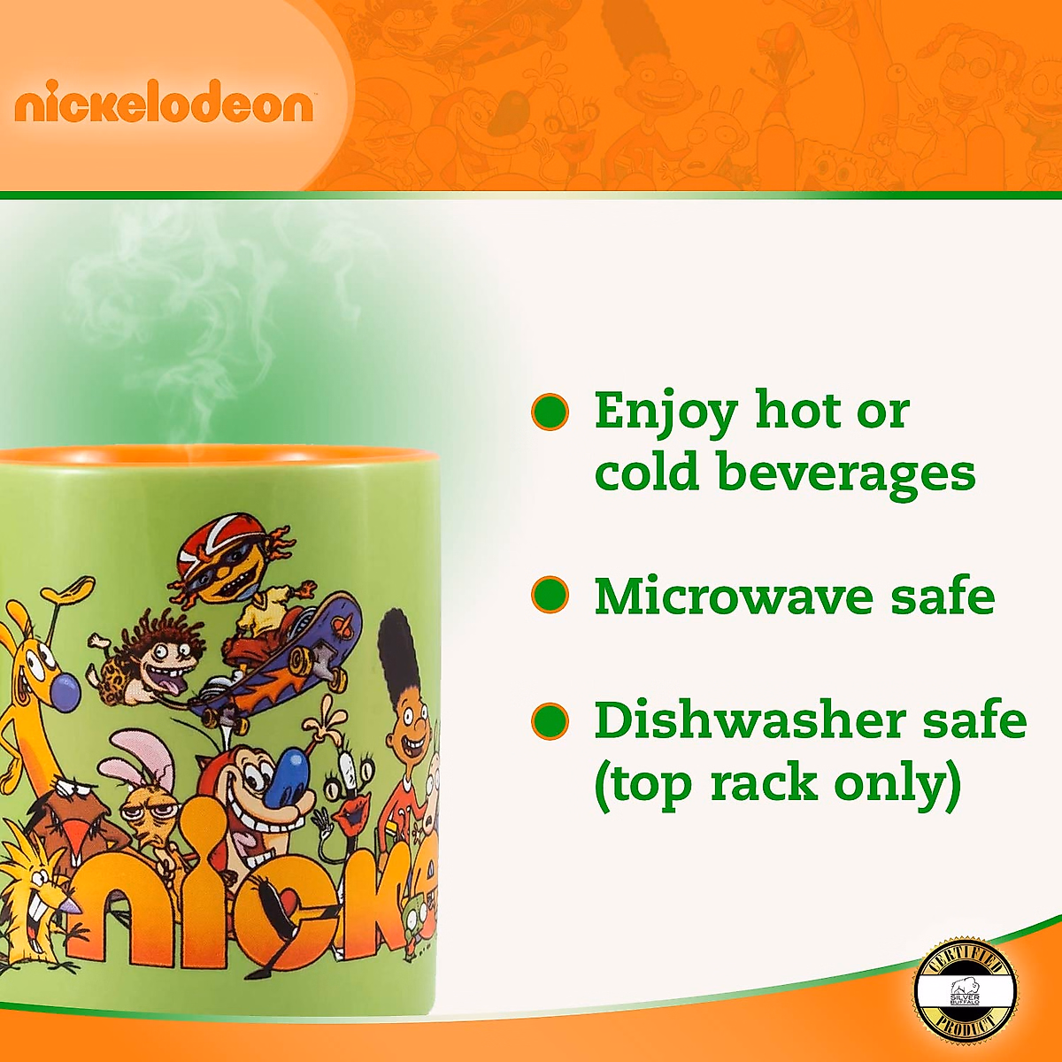 Silver Buffalo Nickelodeon Logo and Characters 90s Nostalgia Ceramic Mug, 14 Ounces
