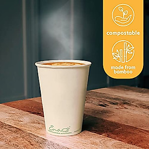 100% Compostable Disposable Coffee Cups [12oz 80 Pack] Paper Cups Made from Bamboo, Eco-Friendly, Biodegradable Premium Party Cups, Natural Unbleached by Earth's Natural Alternative
