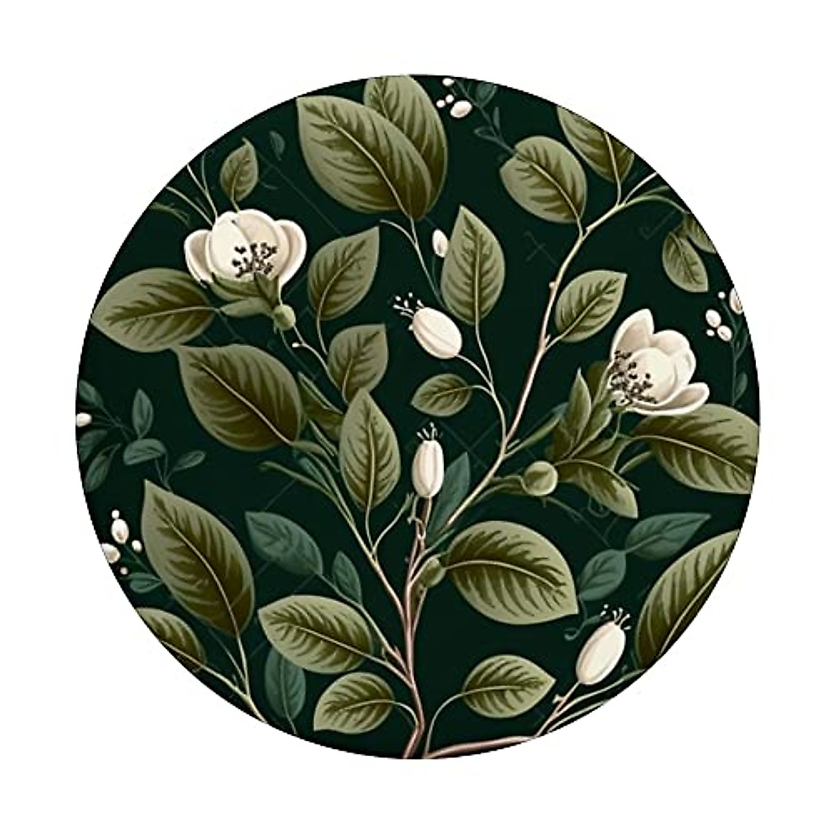 Green Botanical Foliage Design with white flowers PopSockets Swappable PopGrip
