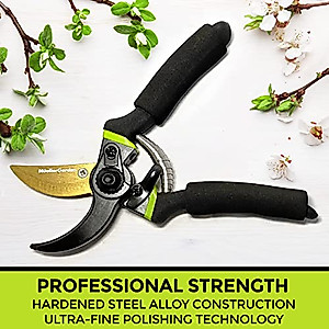 Mueller Soft Grip Garden Pruning Shears, Heavy Duty Pro Series Garden Clippers, Bypass Pruners, Durable Hardened Titanium Blades, 1.2" Cutting Diameter, Blade Lock