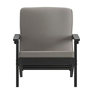 BizChair Adirondack Style Deep Seat Patio Club Chair with Cushions - Black Poly Resin Frame - Cream All-Weather Cushions - Indoor/Outdoor