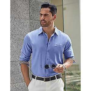 COOFANDY Men's Casual Button Down Shirt No Tuck Dress Shirt Long Sleeve Oxford Shirts Blue