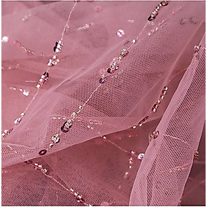XMTXZYM 3 Yard Mesh Sequined Beaded Lace Fabric for Wedding Dress Evening Dress Handmade DIY Accessories