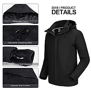 CAMEL CROWN Men’s Ski Jacket 3 in 1 Waterproof Winter Jacket Snow Jacket Windproof Hooded with Inner Warm Fleece Coat Black