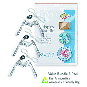 Display Buddie 3-Pak Extra-Large Adjustable Plate Hanger for Plates, Platters, Bowls & Oval, Square, Rectangular Objects up to 18"-24" Diameter and up to 10 lbs…