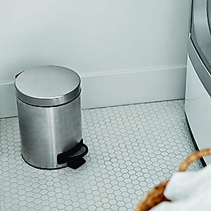 NINESTARS AMZ-CB-SOT-30-1/5-1 CB-SOT-30-1/5-1 Step-on Trash Can Combo Set, 8 Gal 30L & 1.2 Gal 5L, Stainless Steel Base (Round, Lid)