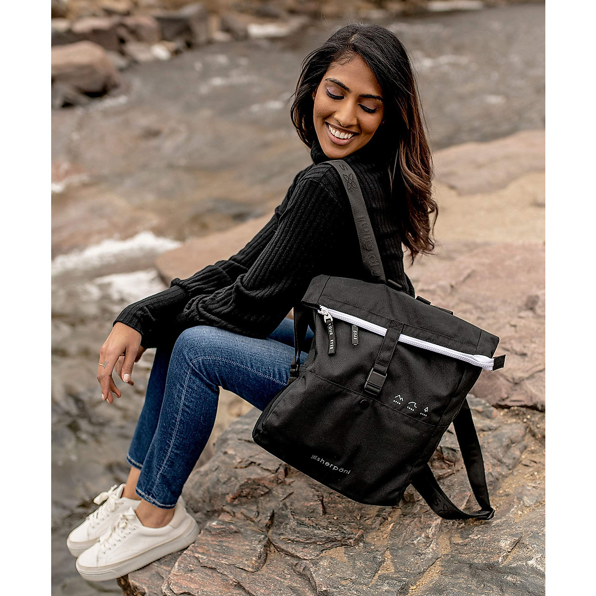 Sherpani Miyako, Nylon Backpack with Coin Purse, Backpack for School, Backpack Purse for Women, Christmas Gifts, 14 Inch Laptop Sleeve (Black)