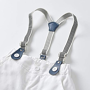 Baby Boys Gentleman Outfits Suits, Infant Short Sleeve Shirt+Bib Pants+Bow Tie Overalls Clothes Set Pink