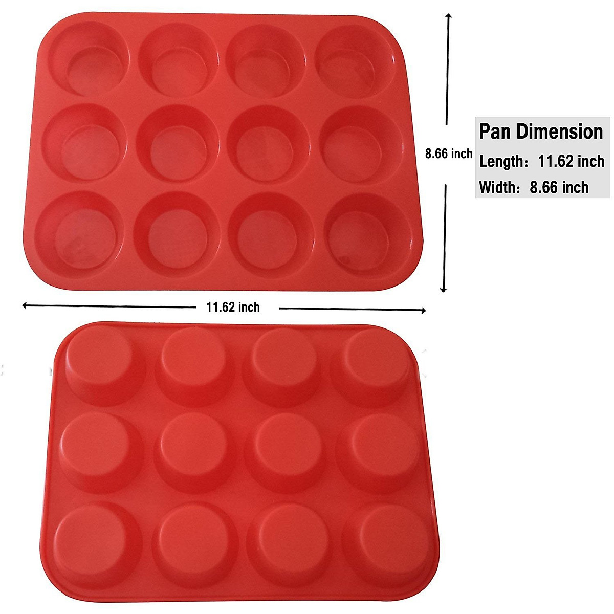 Silicone Muffin Pan 12 Cups, Amison Cupcake Baking Pan/Tray, Non-Stick Silicone Mold, Dishwasher - Microwave Safe (12 Cups, Red)