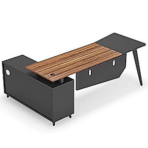 Tribesigns L-Shaped Computer Desk with File Cabinet, 78.74 Inch Large Executive Office Desk with Shelves, Industrial Business Furniture Desk Workstation for Home Office (Rustic Brown)