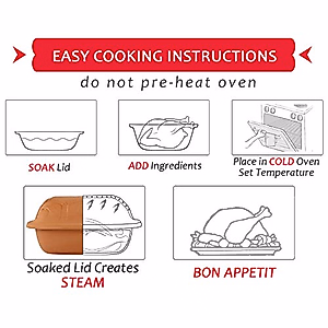 Eurita Clay Roaster, Non-Stick Dutch Oven, Healthy Clay Pot Cooking, With Free Recipe Guide, 4 Quarts
