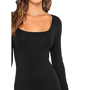 Verdusa Women's Long Sleeve Square Neck Bodycon Maxi Long Dress Black L