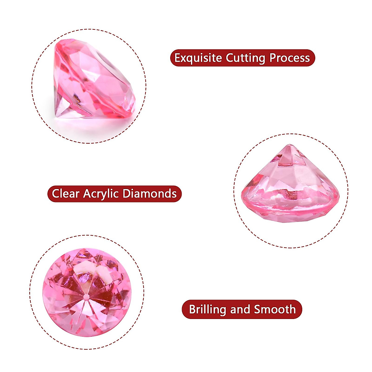 100 PCS Acrylic Diamond Gems, Pink Acrylic Diamonds 1 Inch Acrylic Gemstones Vase Filler Fake Gems Plastic Gems for Home Table Scatters Party, Event, Wedding, Arts & Crafts, Birthday Decorations