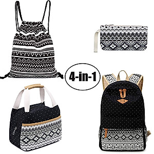Canvas Dot Backpack Cute Lightweight Teen Girls Backpacks School Shoulder Bags Backpack 4pcs