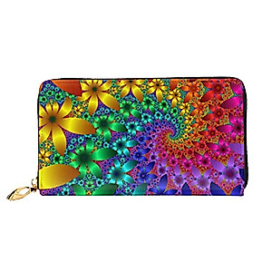 Tie Dye Rainbow Spirals Leather Long Wallet Card Holder Organizer Zipper Wristlet Clutch Bag For Men Women, One Size