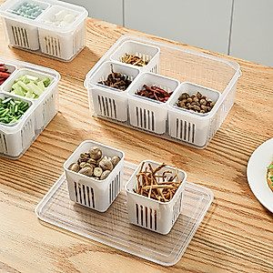 Bhtqdnq Food Storage Containers with Lids Airtight, Fridge Fresh-Keeping Container with 6 detachable small boxes, Portable Divided Fruit Storage Container Onion Ginger Garlic Cherry Storage (6 boxes)